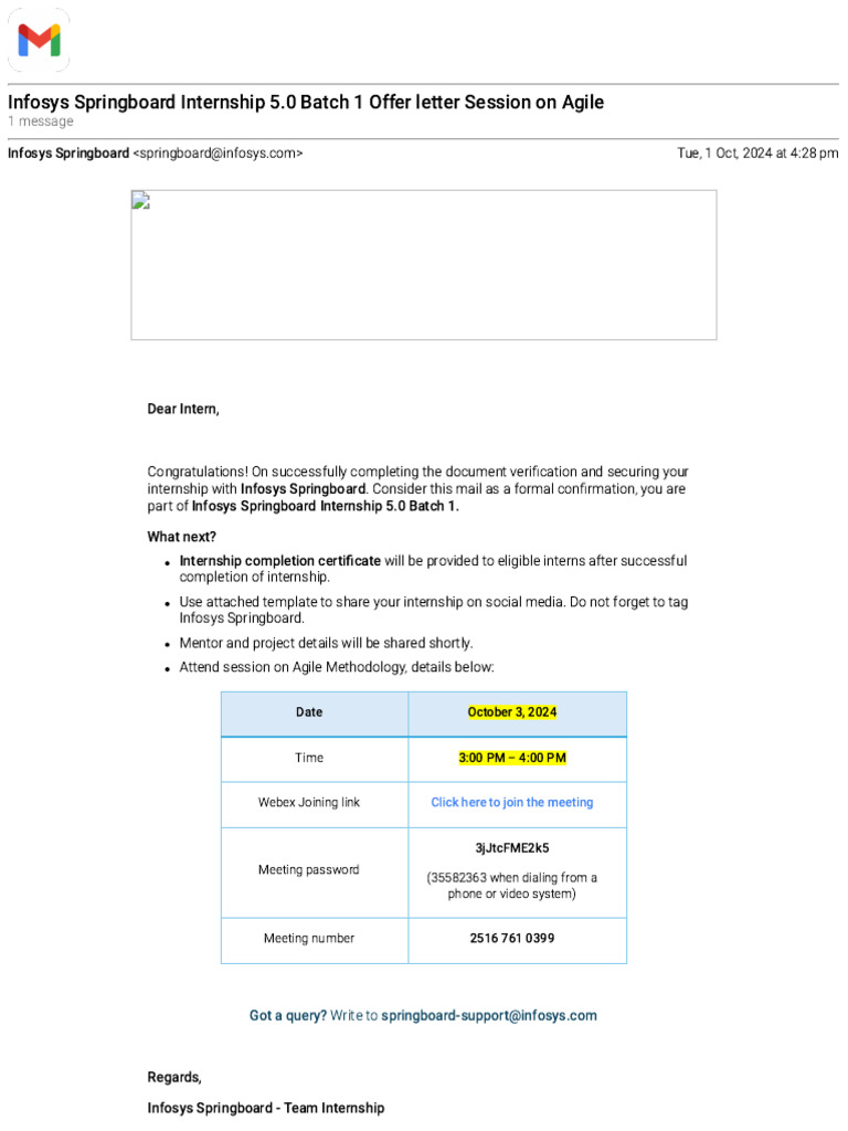 Infosys Springboard Internship 5.0 Batch 1 Offer Letter Session On ...