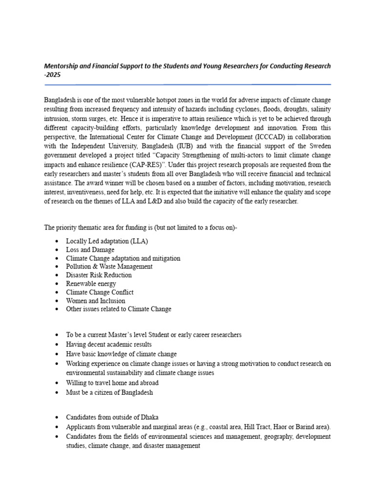 Capres ToR Mentorship Grant For Students Early Researcher 2025 | PDF ...