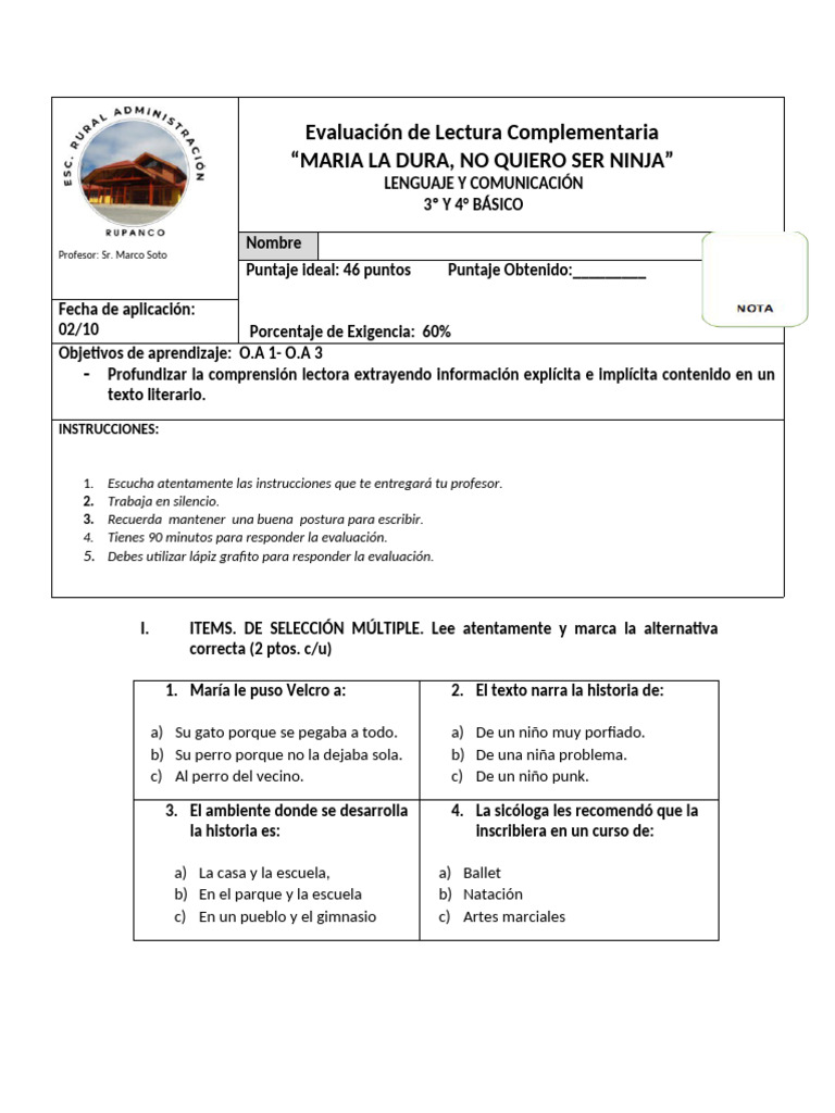 Evaluación Maria La Dura | PDF