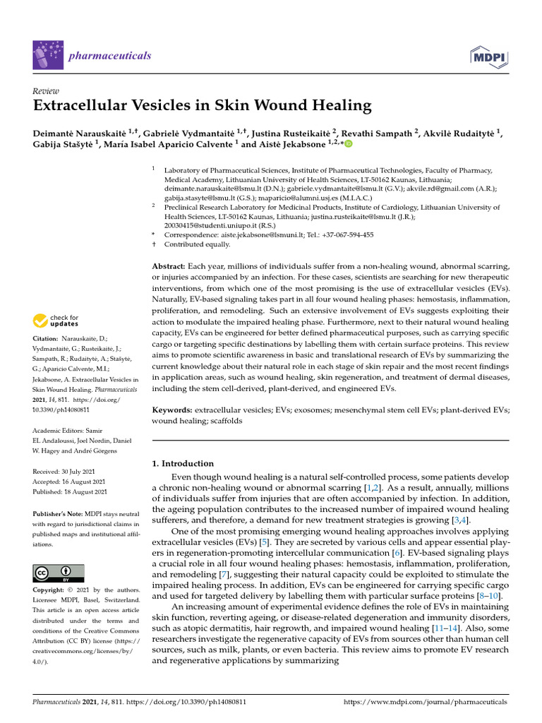 Extracellular Vesicles in Skin Wound Healing | PDF | Wound Healing ...