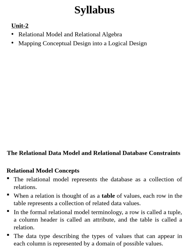 Unit 1 (Continued) | PDF | Relational Model | Relational Database