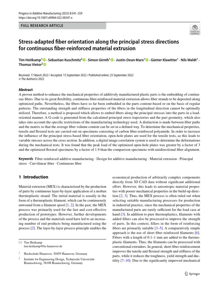 Stress Adapted Fiber Orientation Along The Principal Stress Directions For Continuous Fiber ...