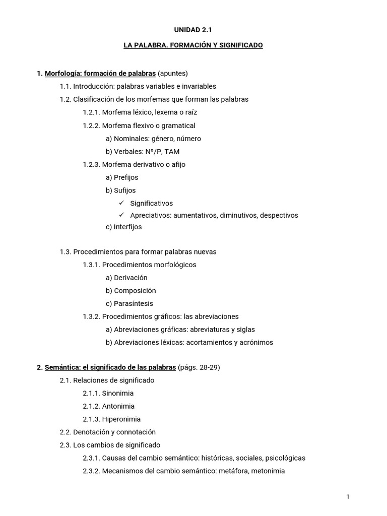 Formación y Significado de Palabras | PDF | Palabra | Género gramatical