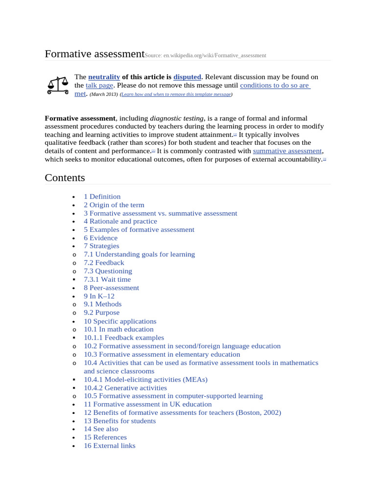 Formative Assessment Guide | PDF | Educational Assessment | Cognition