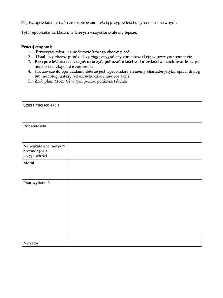 Opowiadanie Inspirowane Mitem Lub Przypowieścią | PDF