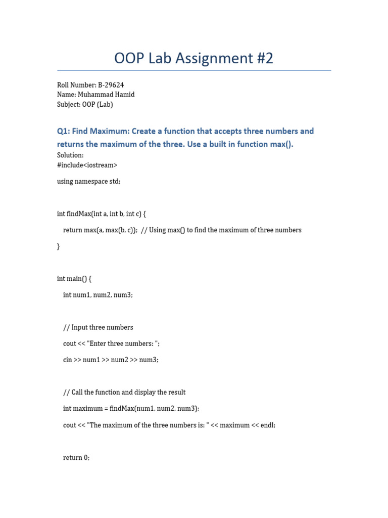 Muhammad Hamid OOP Lab Assignment2 | PDF | Area | Fahrenheit