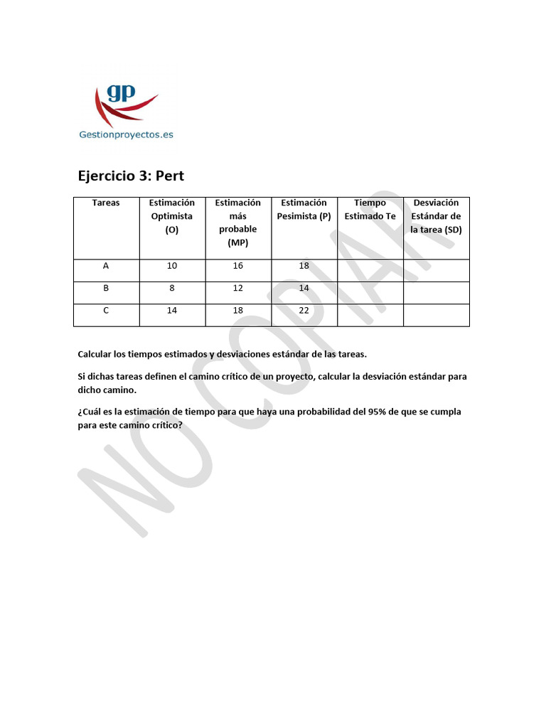 Ejercicio PERT | PDF | Tecnología