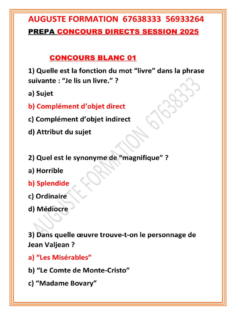 Correc Concours Blancs 01 | PDF