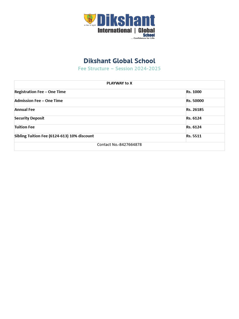 Dikshant Global School Fee Structure2024 2025 | PDF