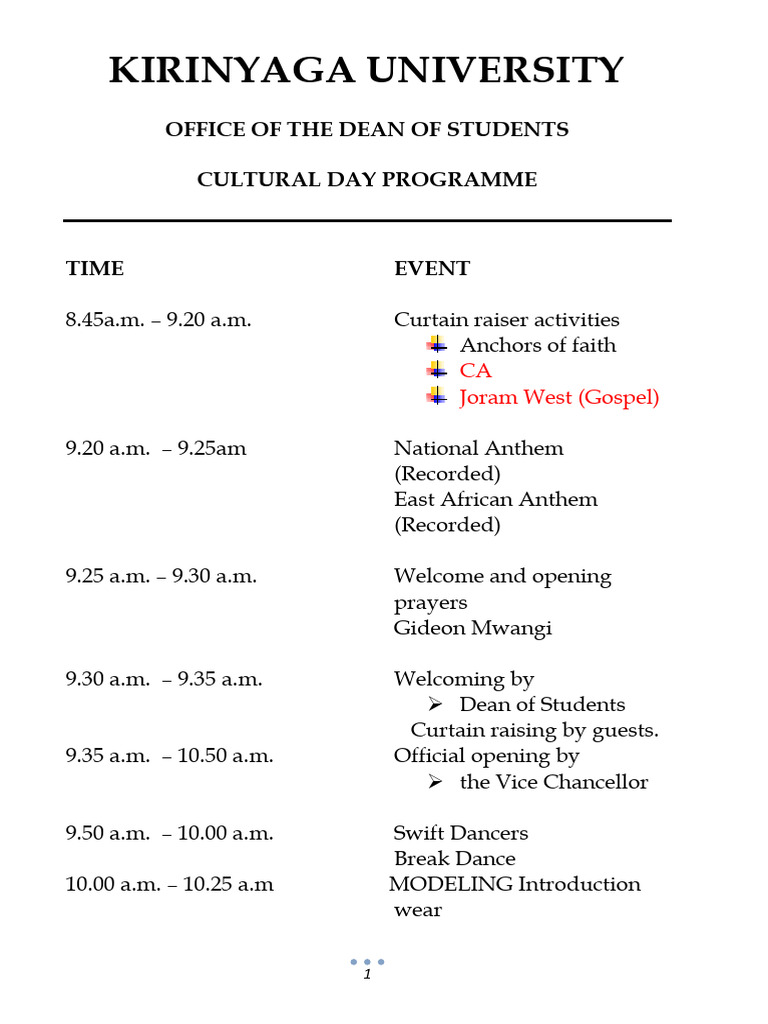 Kirinyaga University Cultural Day Program | PDF