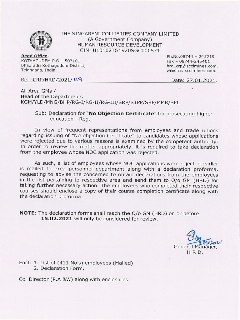 Noc Letter To Areas | PDF
