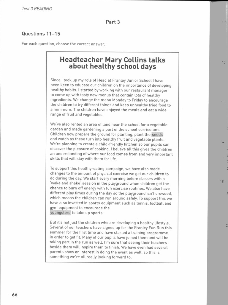 PET Test 3 Reading Part 3 and 4 | PDF