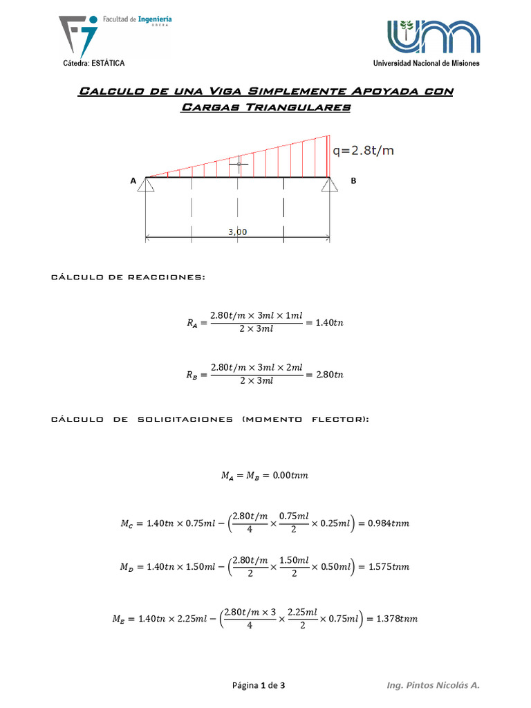 Cálculo de Una Viga Simplemente Apoyada Con Cargas Triangulares | PDF ...