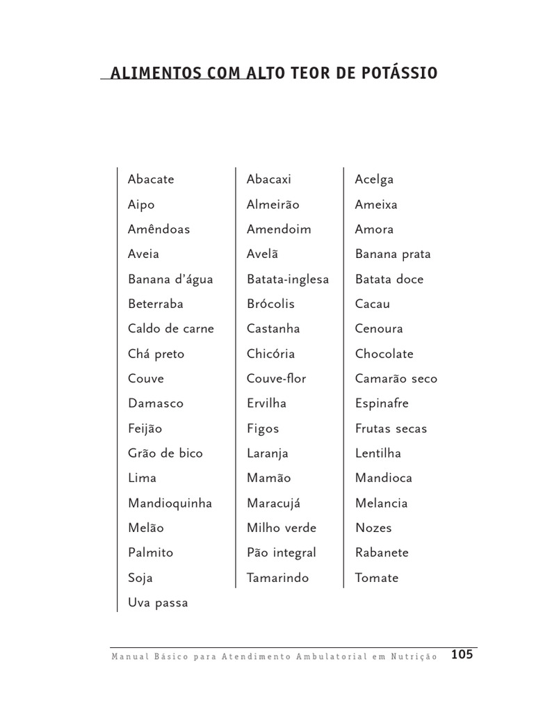 Alimentos Ricos em Potassio | PDF | Gastronomia, comida e vinho