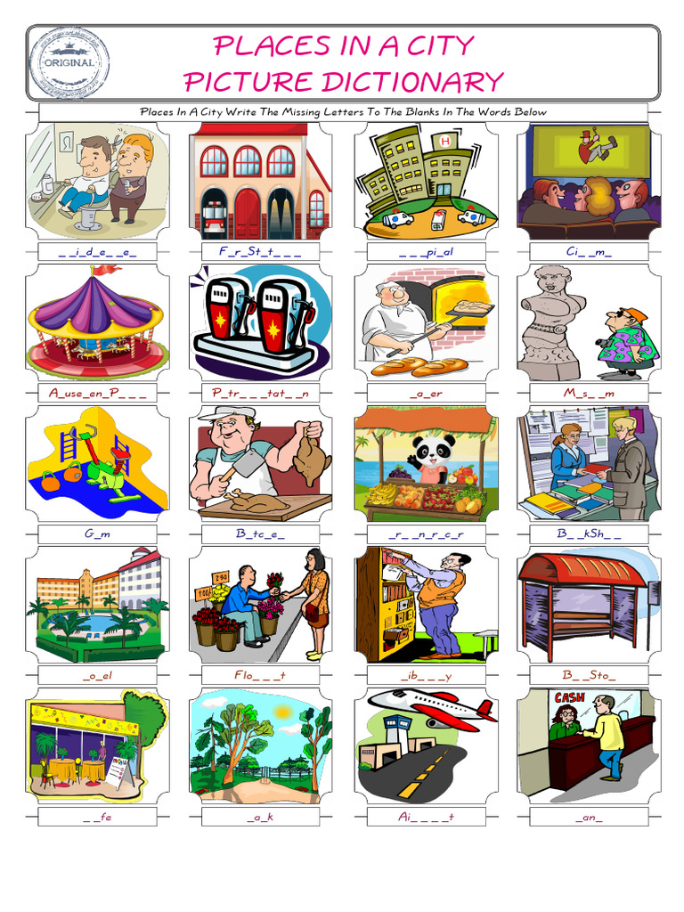 Places in A City Write The Missing Letters To The Blanks in The Words ...