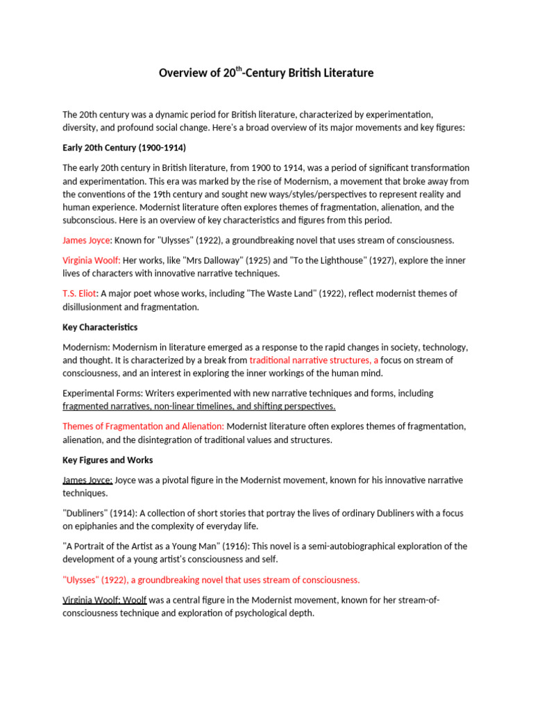 Overview of 20th-Century British Literature-1 | PDF | Modernism ...