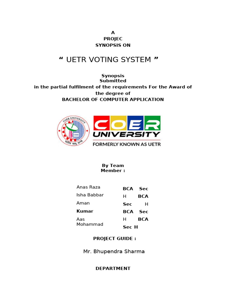 Voting System PBL Synopsis 6th Sem | PDF | Usability | Voting