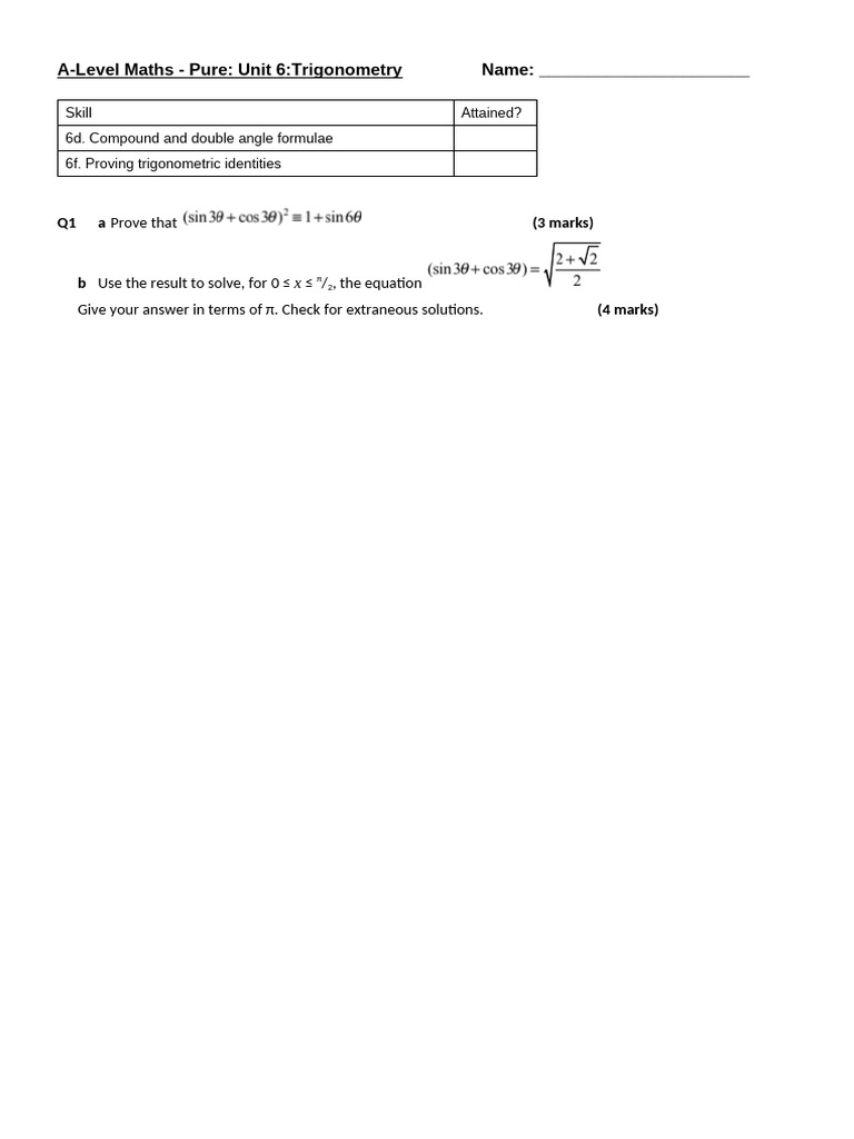 07.unit Test 6df (Prove Id Double Angle) | PDF