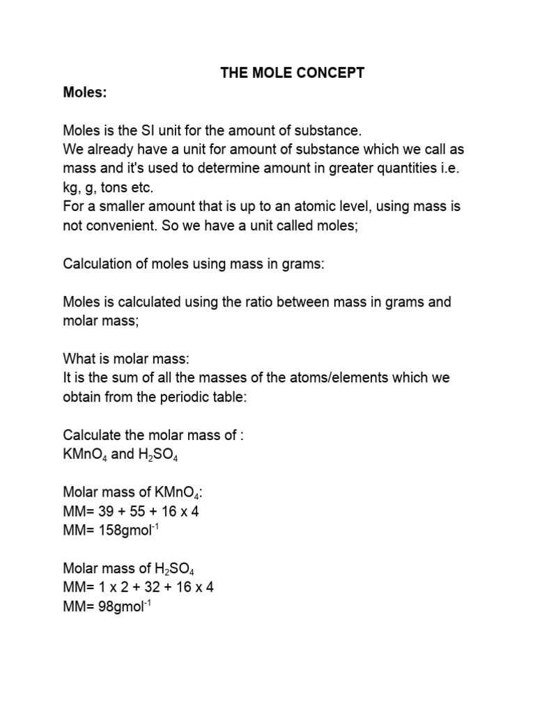 Understanding the Mole Concept in Chemistry | PDF | Mole (Unit ...