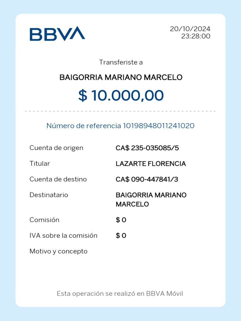 Comprobante De Transferencia Bbva Pdf
