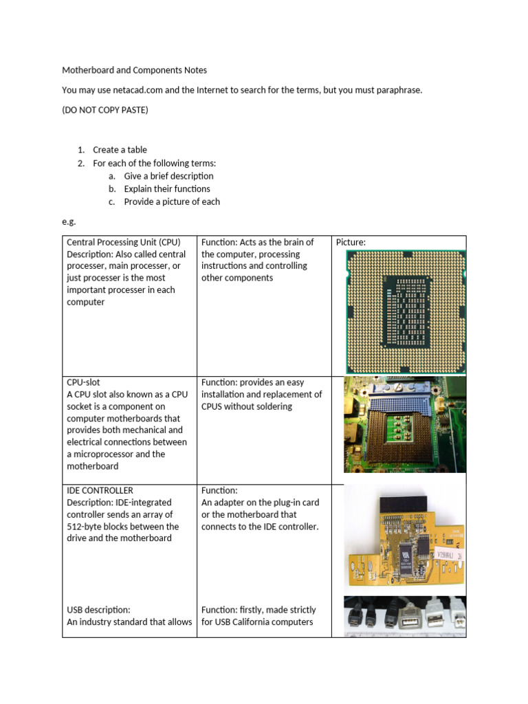 Motherboard & Components Notes (1) 1 | PDF | Computer Hardware ...