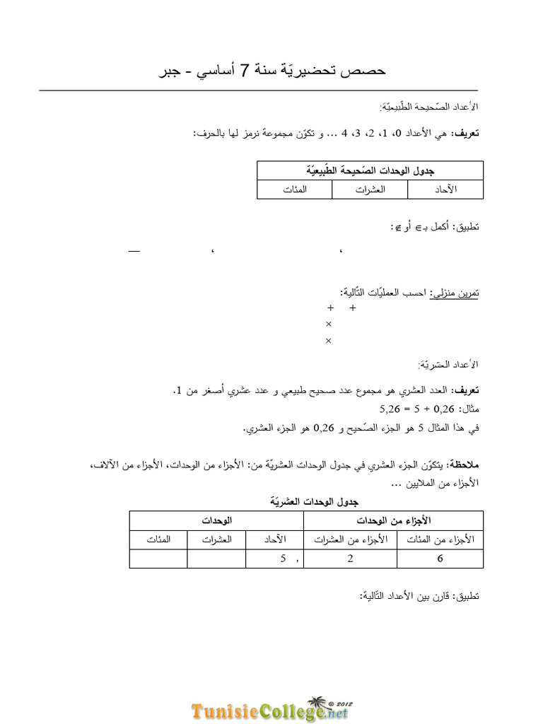 Cours - Math تحضير 7 أساسي - 7ème (2011-2012) Mr Makram Trabelsi 4 | PDF