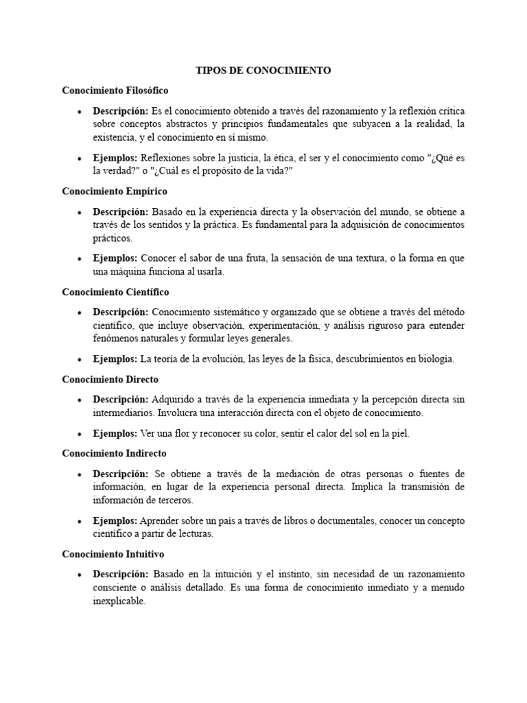 Tipos de Conocimiento | PDF | Conocimiento | Experiencia Tipos de Conocimiento | PDF | Conocimiento | Experiencia