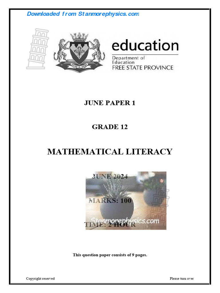 FS Maths Literacy Grade 12 June 2024 P1 and Memo | PDF | Royalty ...