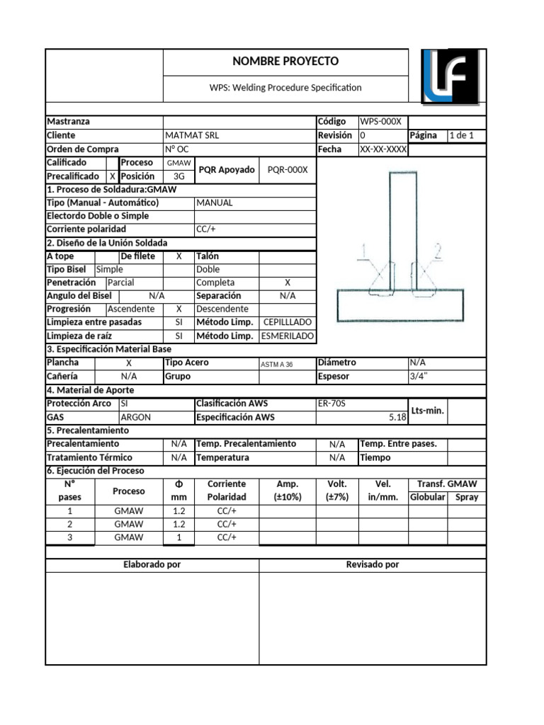 Especificación WPS GMAW para MATMAT SRL | PDF