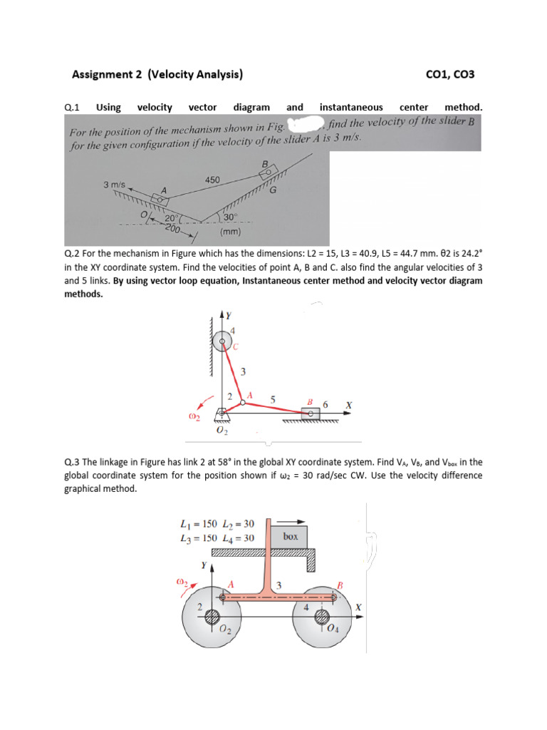 Assignment 2 (Velocity Analysis) CO1, CO3: Using Velocity Vector Diagram and Instantaneous ...