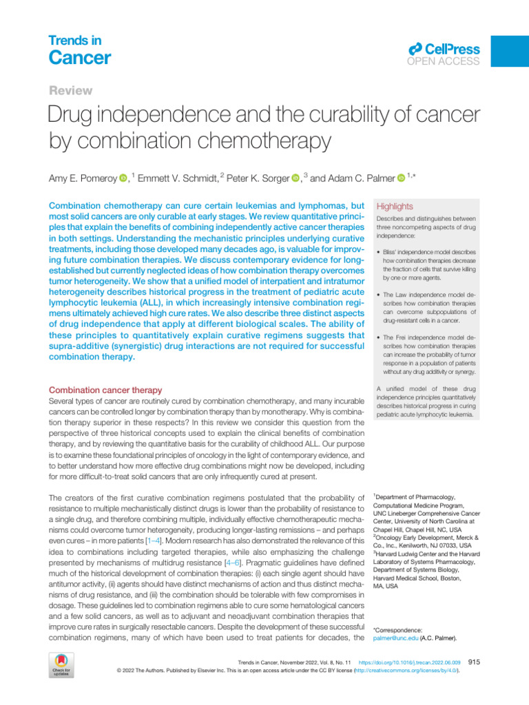 Drug Independence and The Curability of Cancer by Combination ...