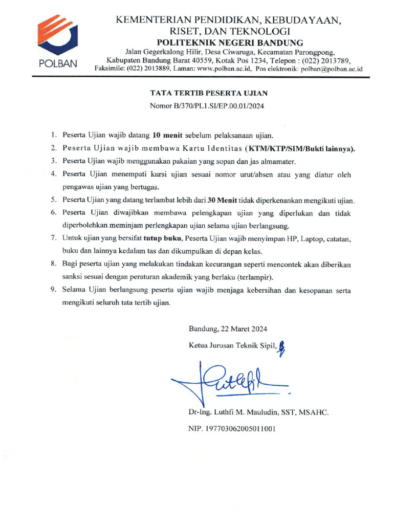 370 - Tata Tertib Peserta Ujian Di JTS | PDF