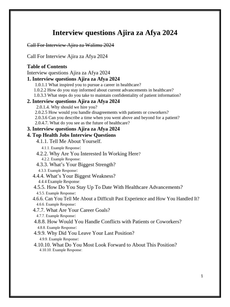 Interview Afya 2024 | PDF | Health Care | Patient