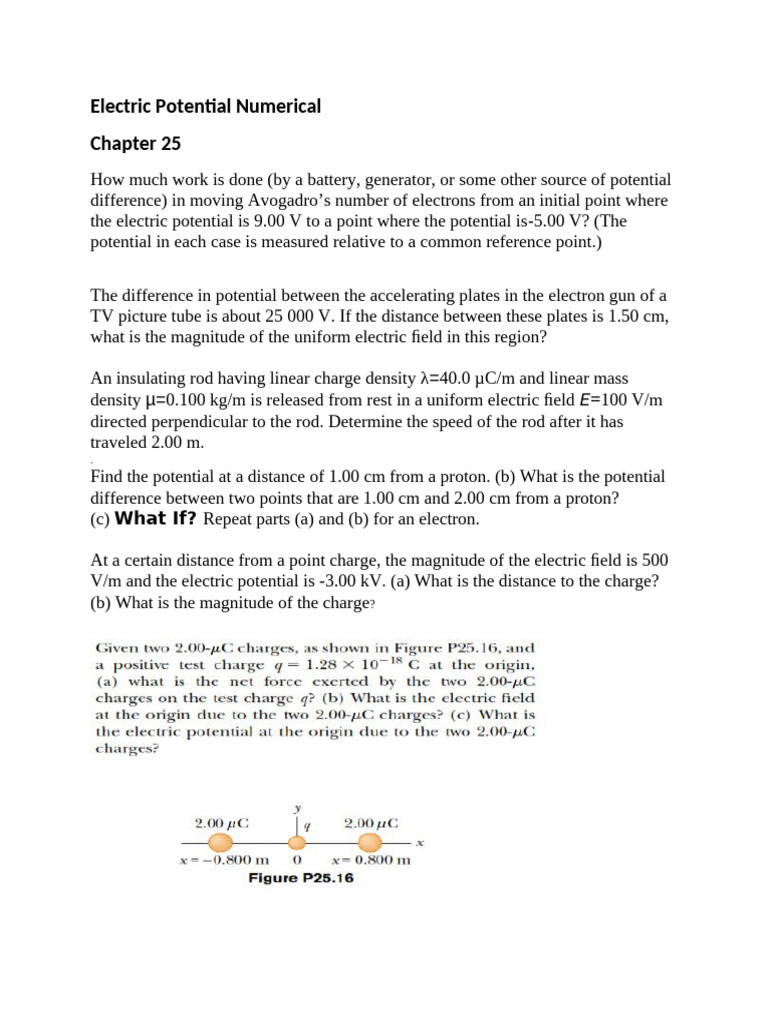 Electric Potential Numerical (Questions) | PDF