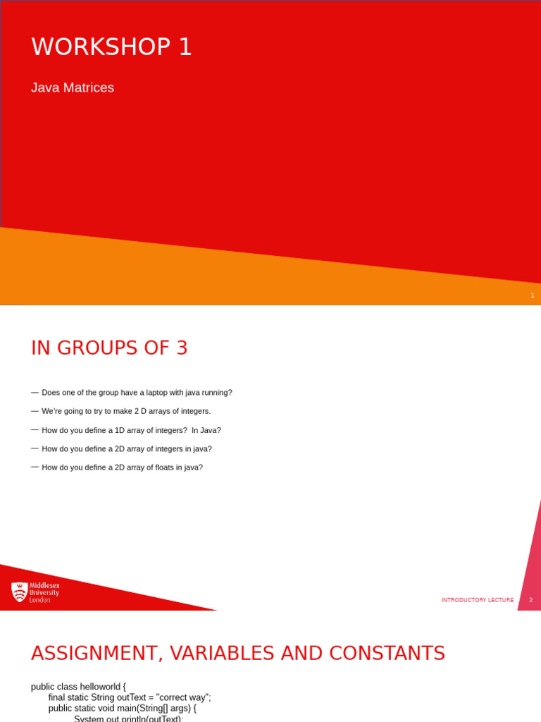 Workshop 1 Java Matrices | PDF | Computers