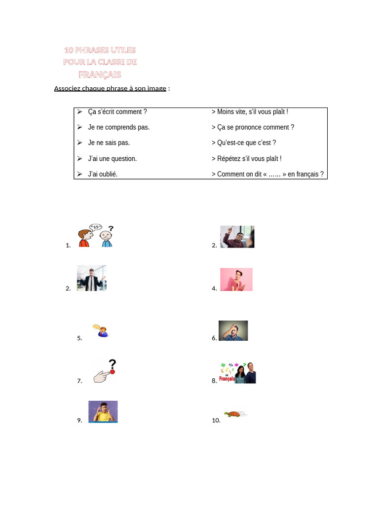 10 Phrases Utiles en Français | PDF