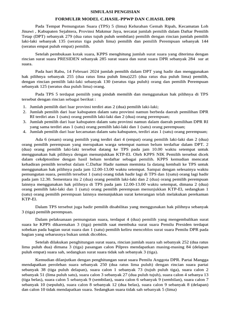 Soal Simulasi Pengisian Formulir Model C | PDF | Politik | Ilmu Sosial Soal Simulasi Pengisian Formulir Model C | PDF | Politik | Ilmu Sosial