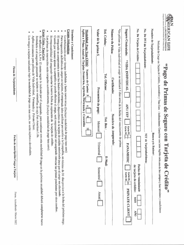Formulario Cargo Tarjeta 2022 | PDF
