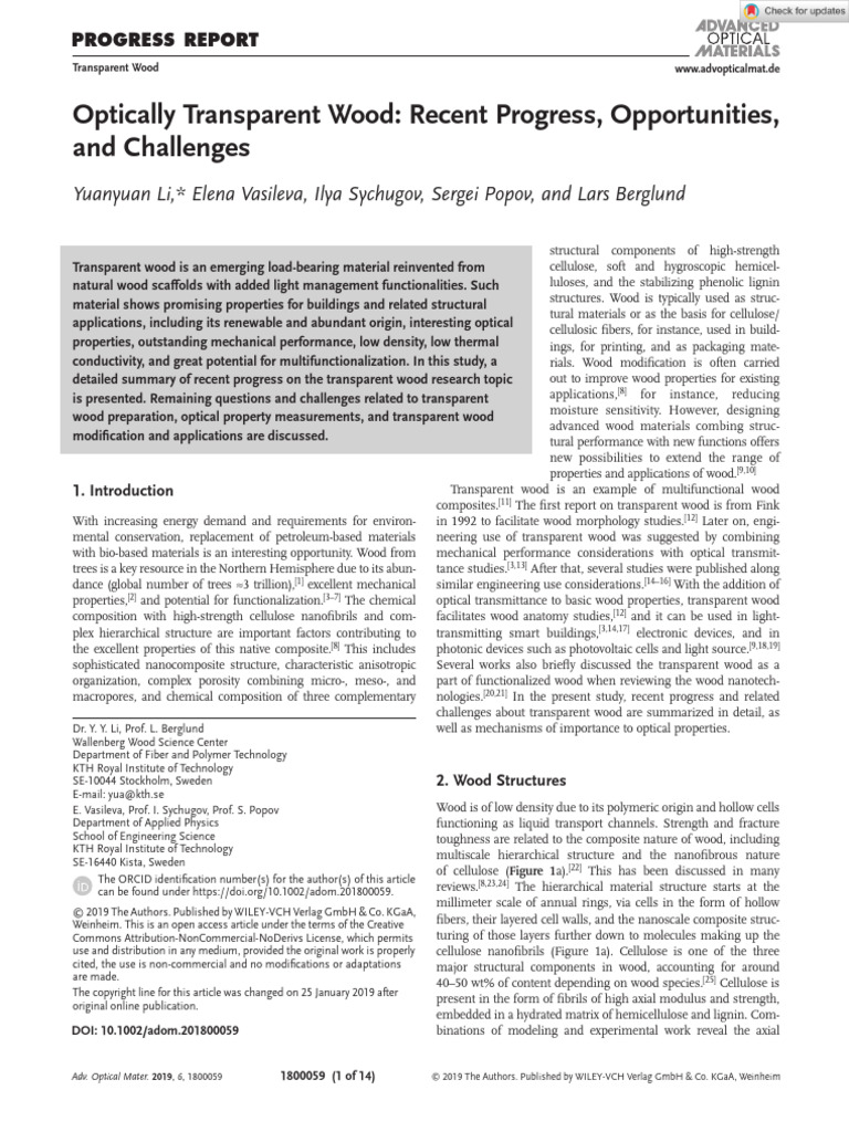 Advanced Optical Materials - 2018 - Li - Optically Transparent Wood ...