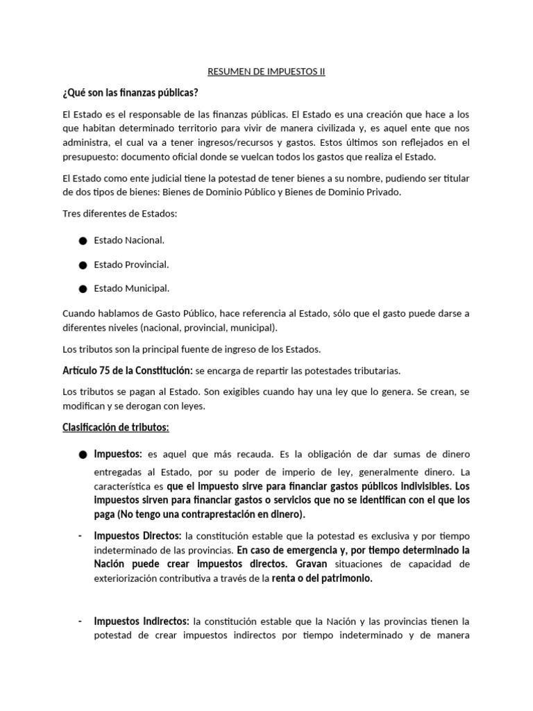 RESUMEN DE IMPUESTOS II - 1er Parcial | PDF | Impuestos | Compartir (Finanzas)