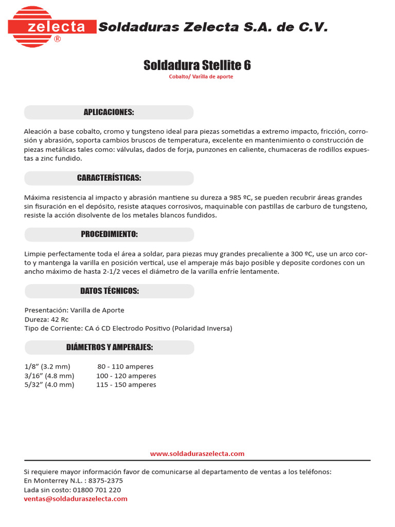 Soldadura Stellite 6: Aplicaciones y Datos | PDF