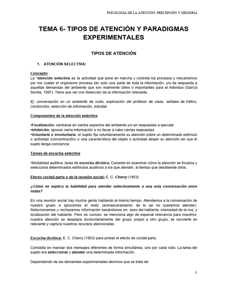 Apm - Tema 6 | PDF | Atención | Psicología cognitiva