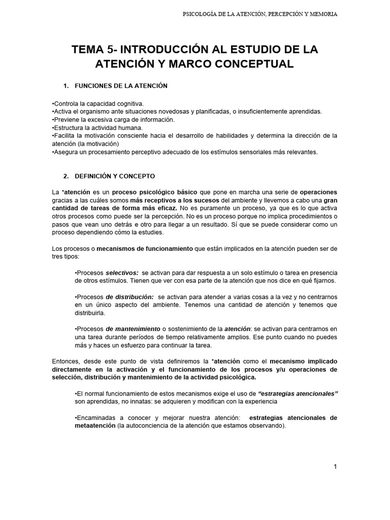 Apm - Tema 5 | PDF | Atención | Memoria