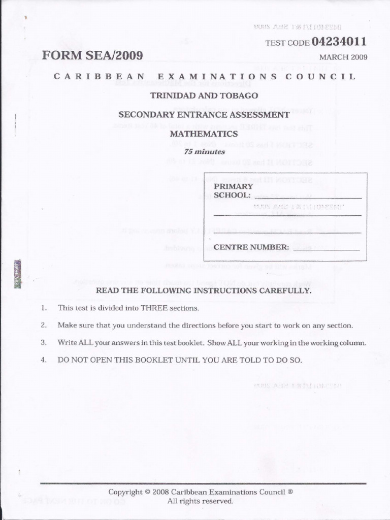 SEA 2009 Mathematics | PDF | Volume | Mathematics