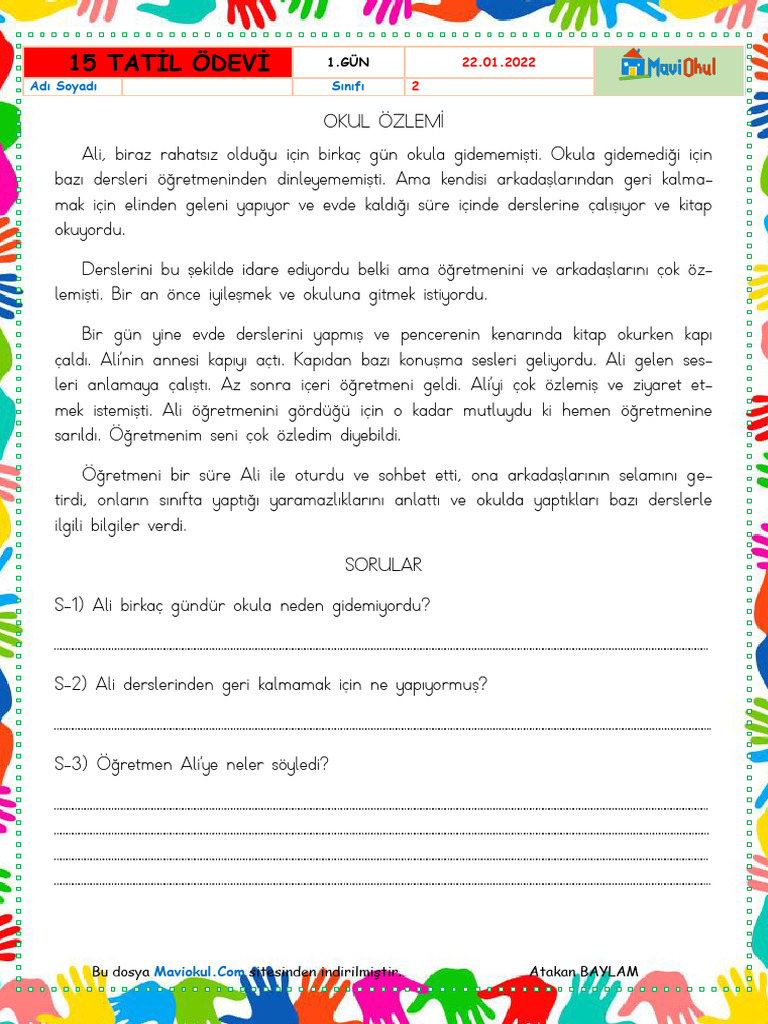 2 Sinif 15 Tatil Odevi Tek Parca | PDF