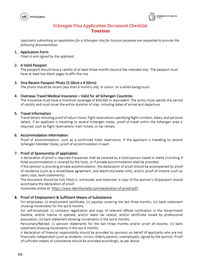 Tourist Checklist Eng | PDF | Travel Visa | Passport