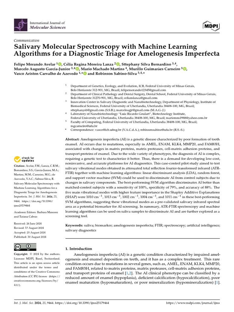 Ijms 25 09464 v2 | PDF | Sensitivity And Specificity | Principal Component Analysis