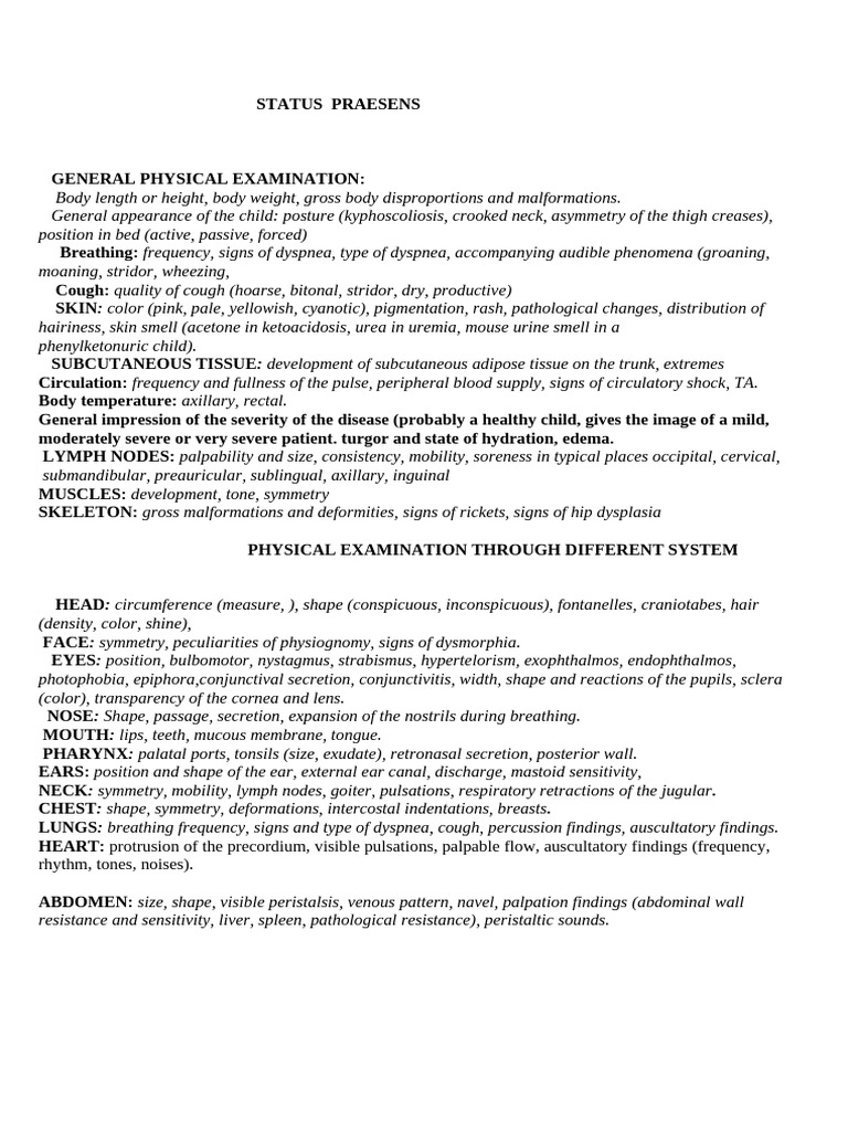 Status Prasens Physical Examination English | PDF | Edema