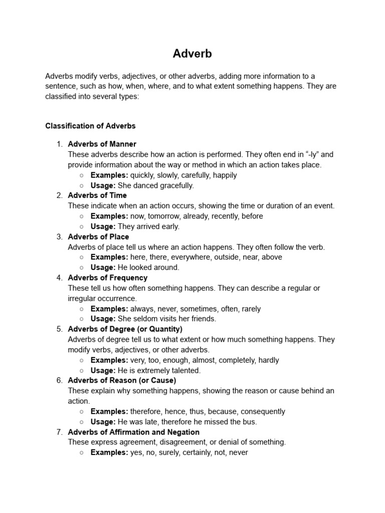 Adverb | PDF | Adverb | Verb