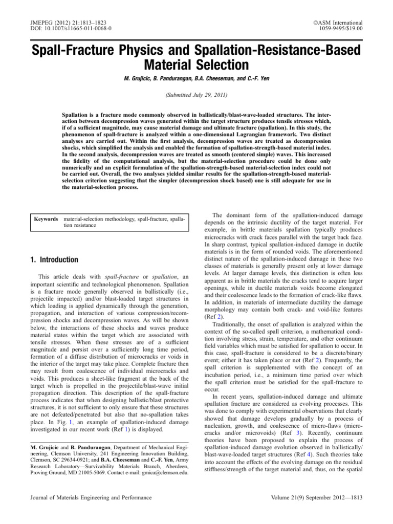 ADA585331 Spall-Fracture Physics and Spallation-Resistance-Based | PDF ...